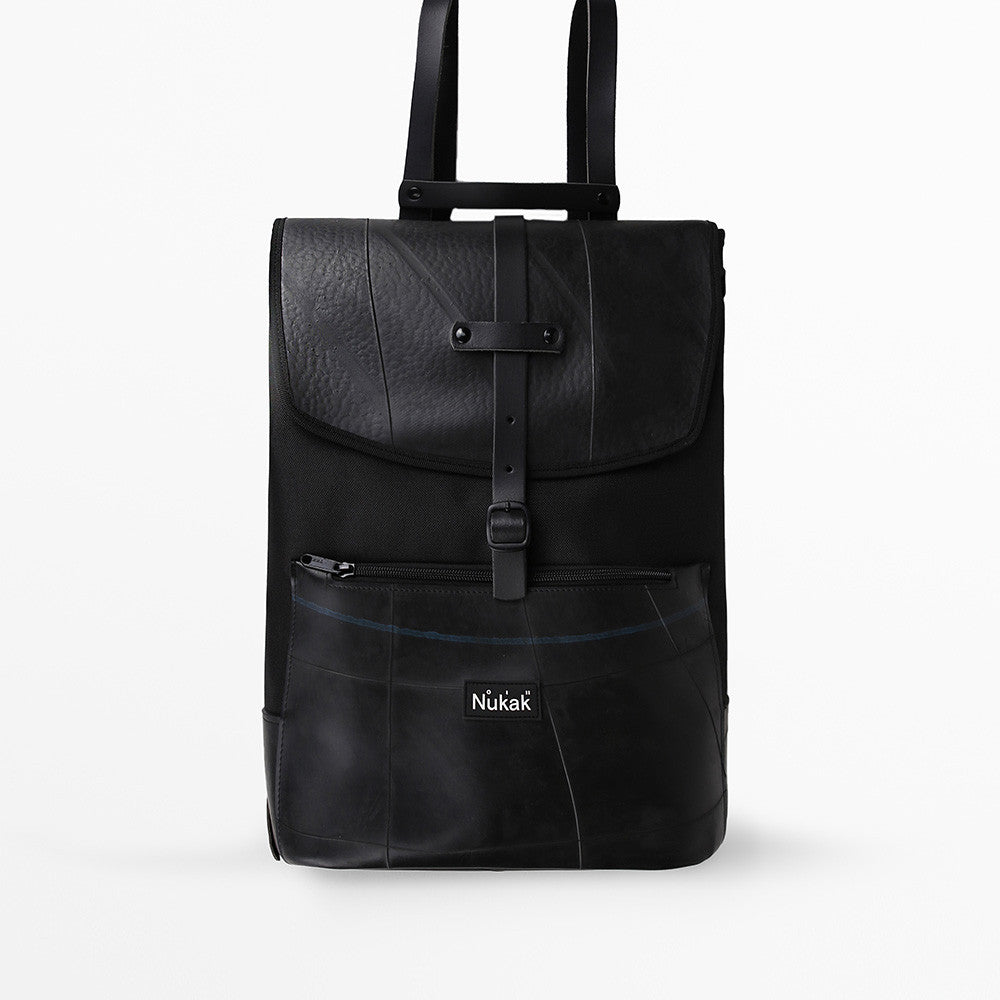 Black unisex backpack made from truck tubes – Nukak - Sobralia Reutiliza SL
